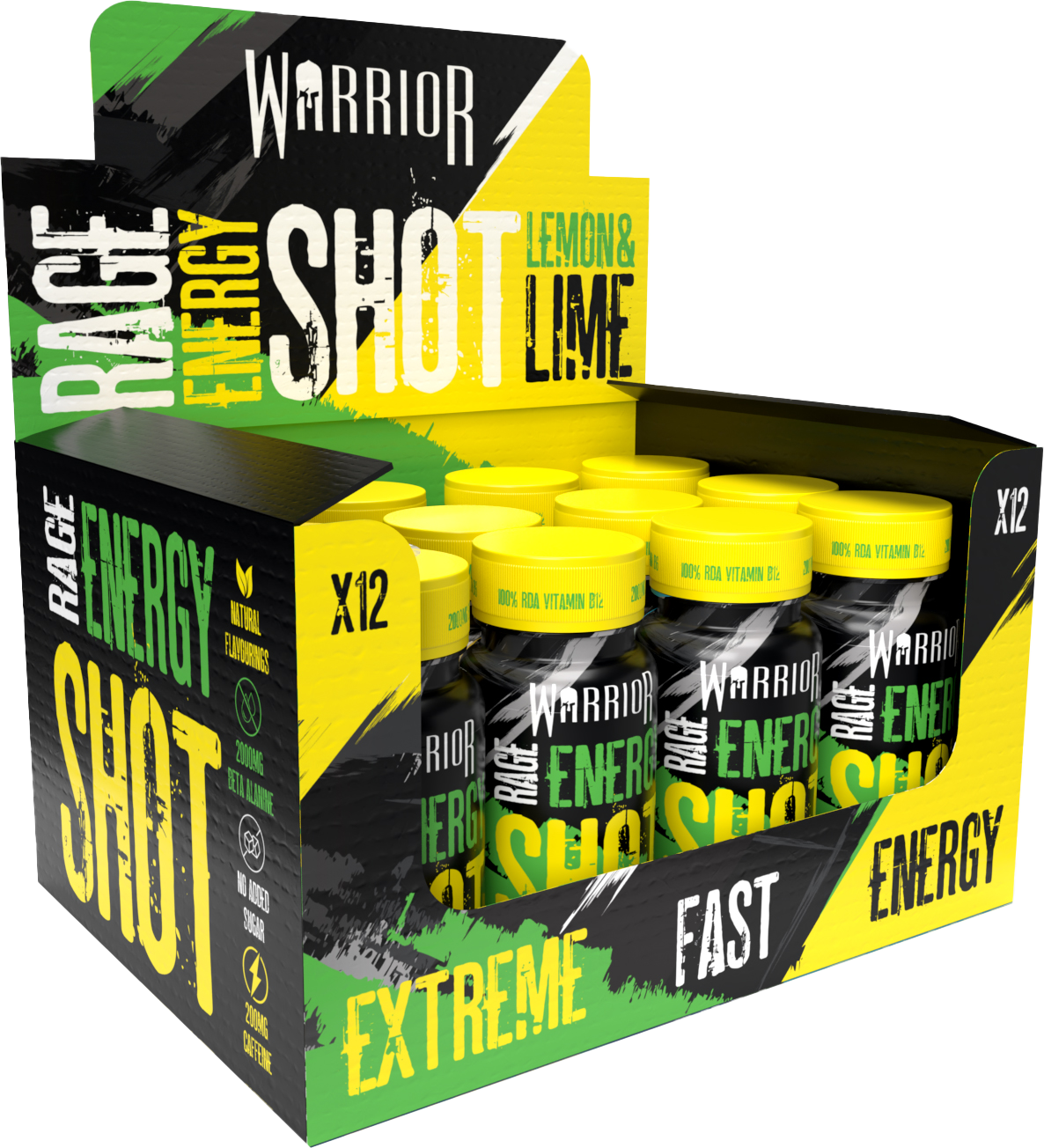 Warrior Pre Workout Energy Shots 12x 60ml High Caffeine Zero Sugar